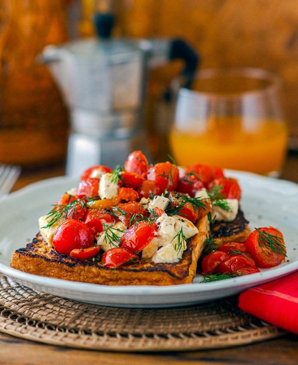 Savoury French Toast Recipe With Fried Tomatoes, Feta & Herbs