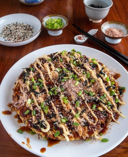 Okonomiyaki Recipe for the Japanese Cabbage Pancake & Sauce