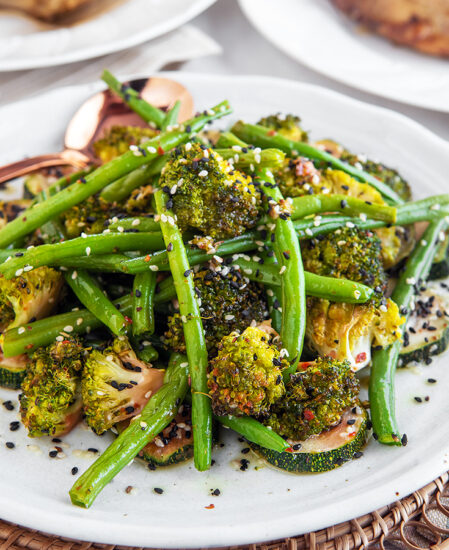 Roast Broccoli Recipe with Zucchini, Green Beans & Sesame