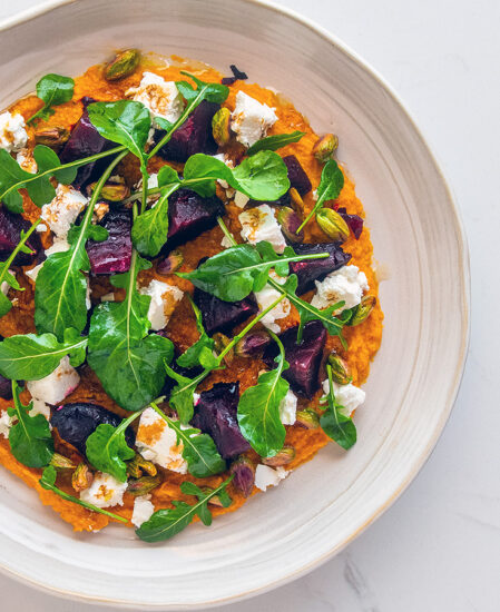 Beetroot Salad Recipe with Feta, Rucola, Pistachios and Carrot