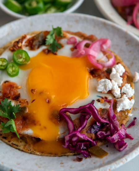 Breakfast Tostadas Recipe with Fried Eggs & Refried Beans