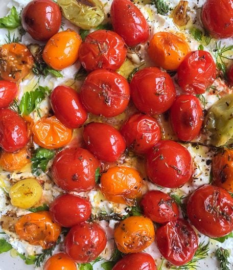 Blistered Cherry Tomatoes on Goat Cheese Recipe