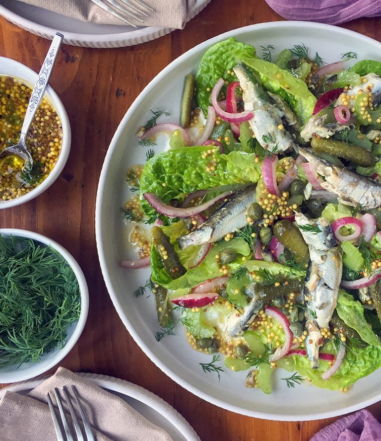 Sardine Salad with Celery, Cos, Capers and Mustard Dressing