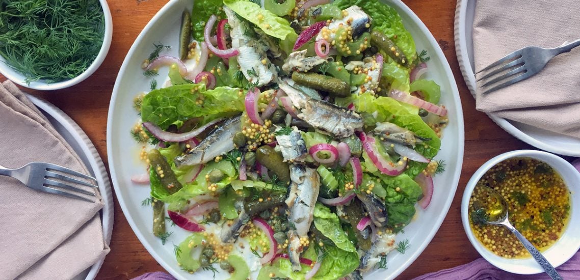 Sardine Salad with Celery, Cos, Capers and Mustard Dressing