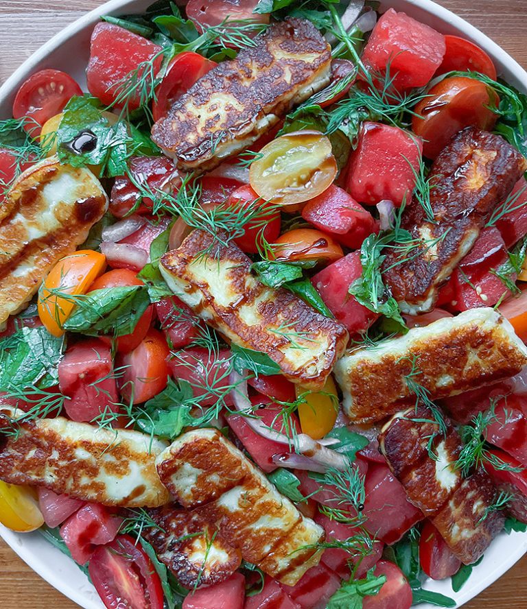Watermelon Tomato Halloumi Salad Recipe from Cyprus