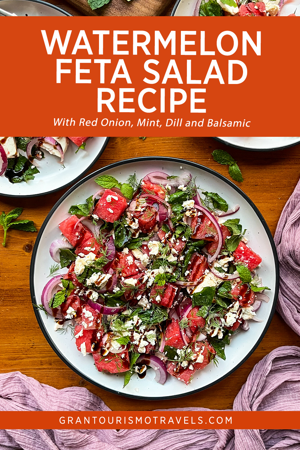 Watermelon Feta Salad Recipe with Red Onion, Mint and Dill